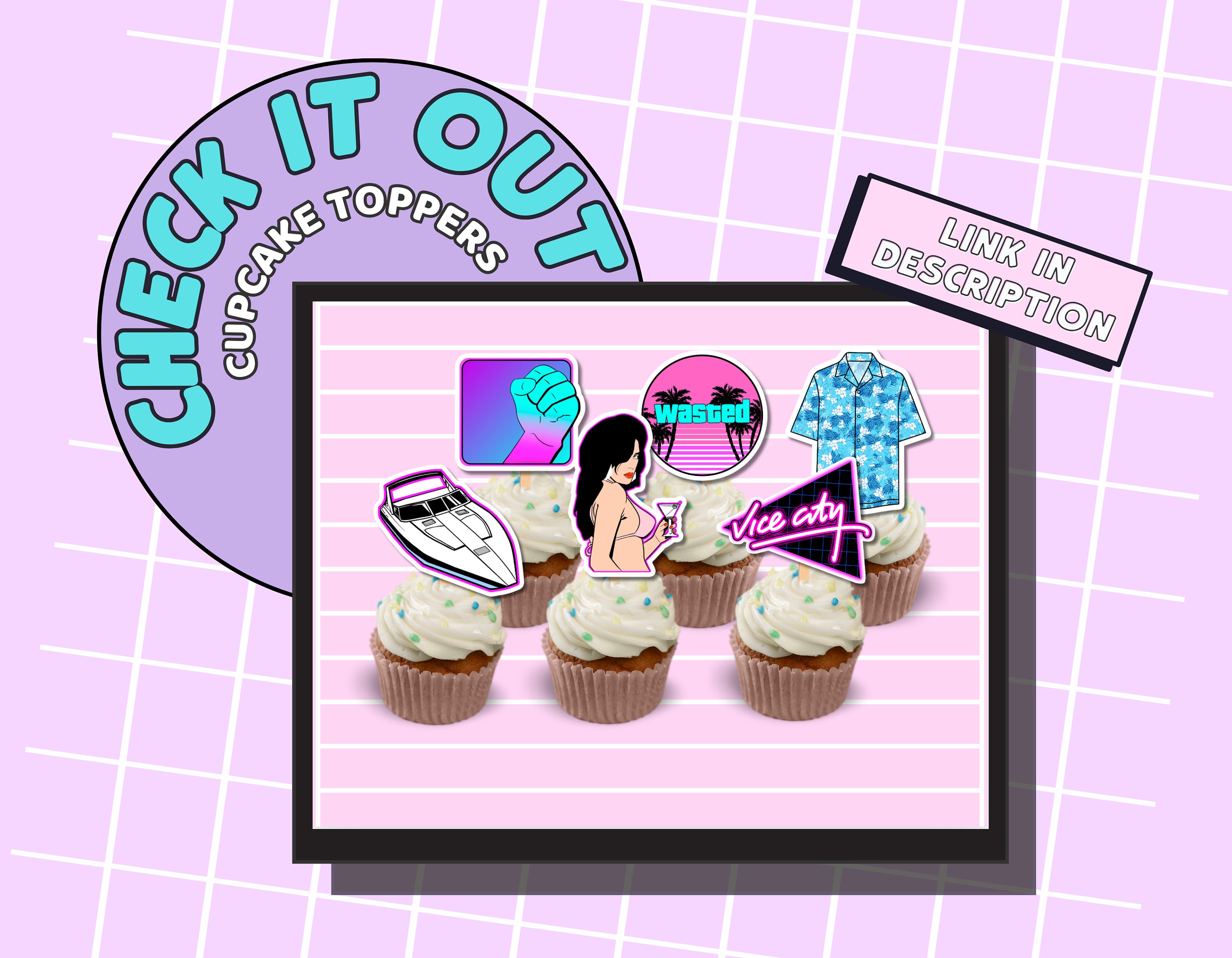 GTA Vice City Cupcake Toppers, Grand Theft Auto Cake Decorations, Video ...
