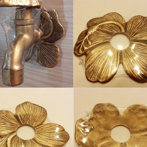 Faucet Brass Garden Hibiscus Base Water Tap Plate Vintage Home - Etsy