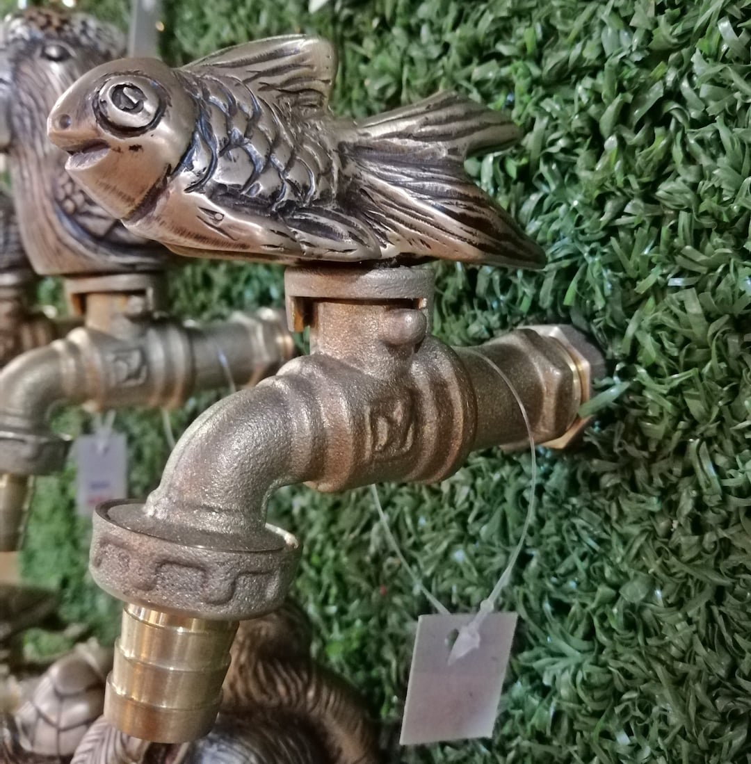 Brass Faucet Water Fish Gold Garden Vintage Tap Home Spigot Yard Decor ...