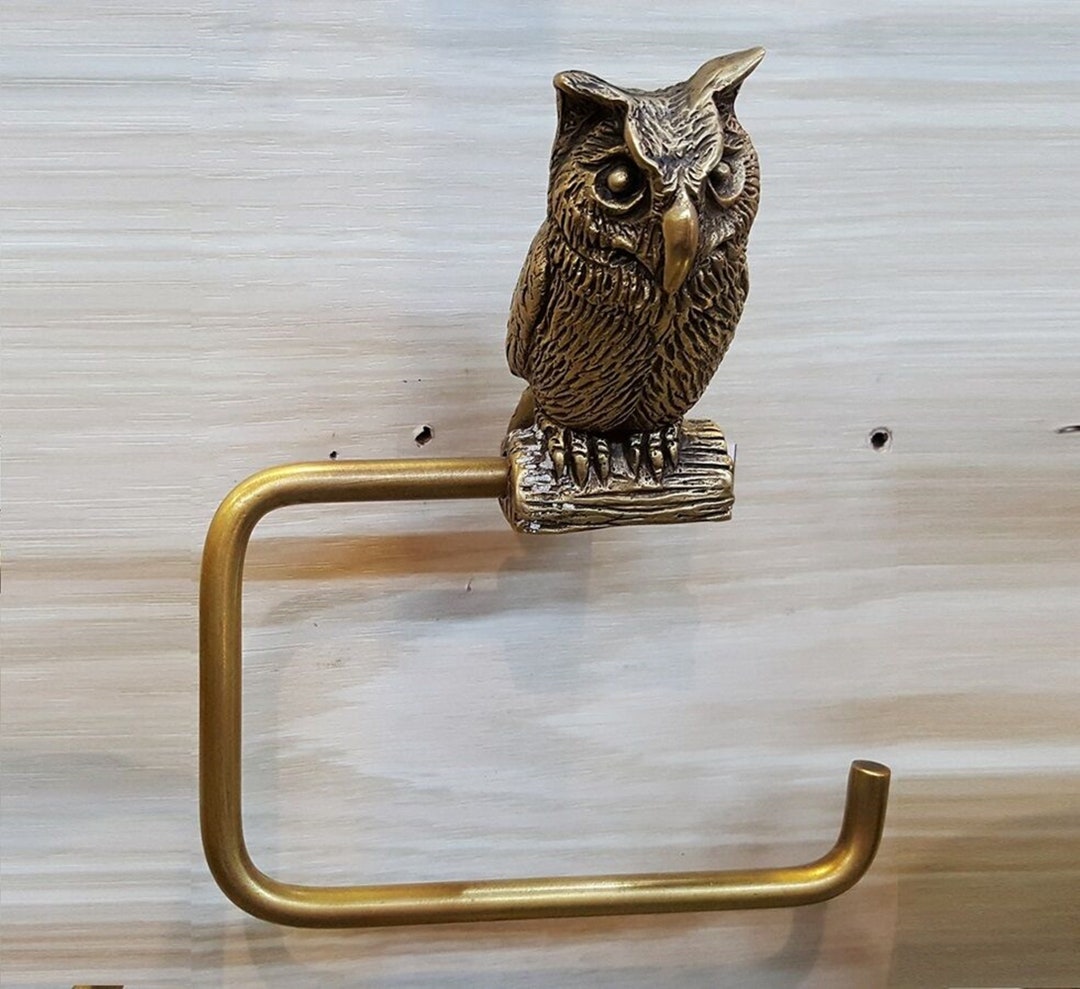 Tissue Paper Holder Brass OWL2 Toilet Bird Hanging Wall Mount Vintage ...