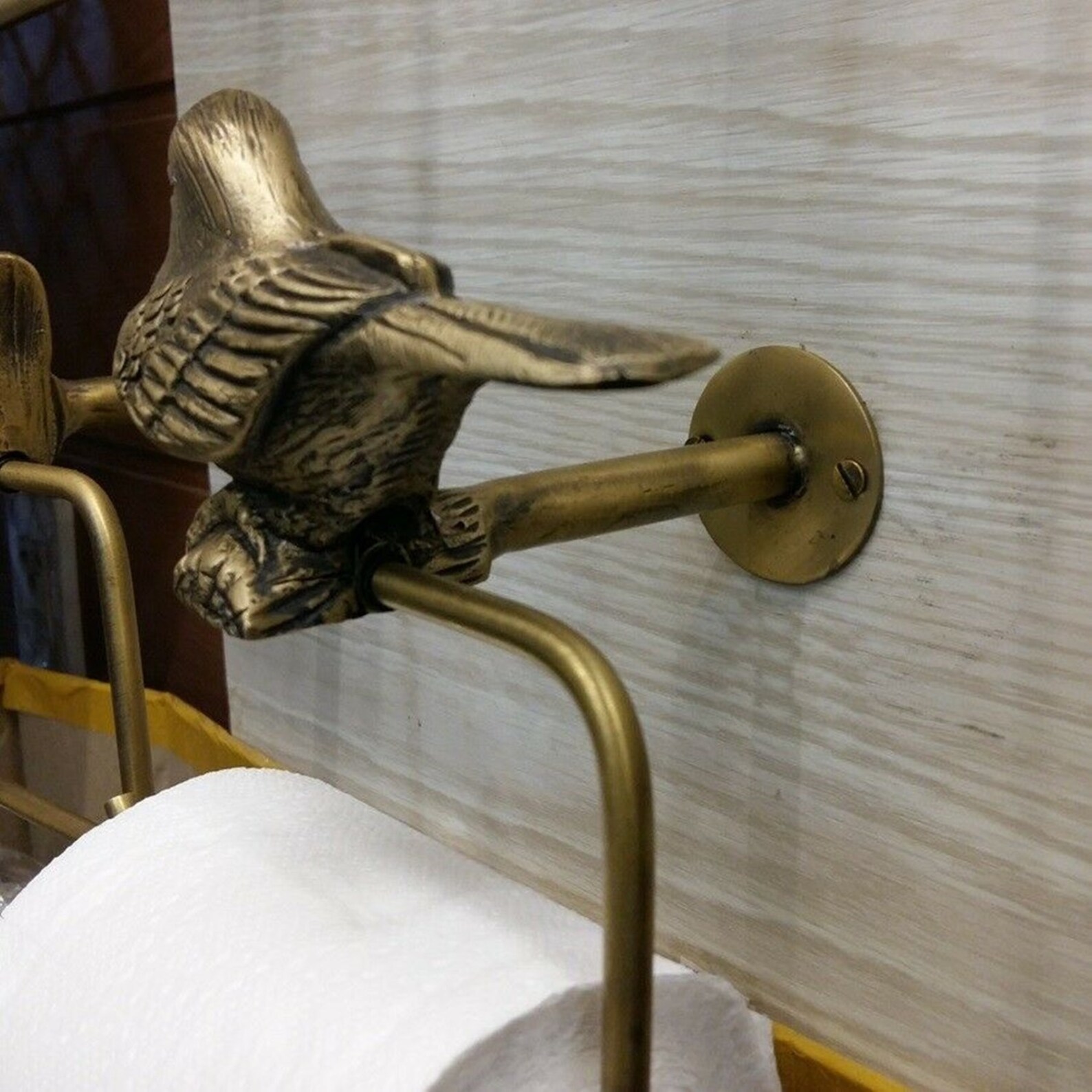 Tissue Paper Toilet Bird Spigot Holder Hang Wall Brass Vintage Bath ...