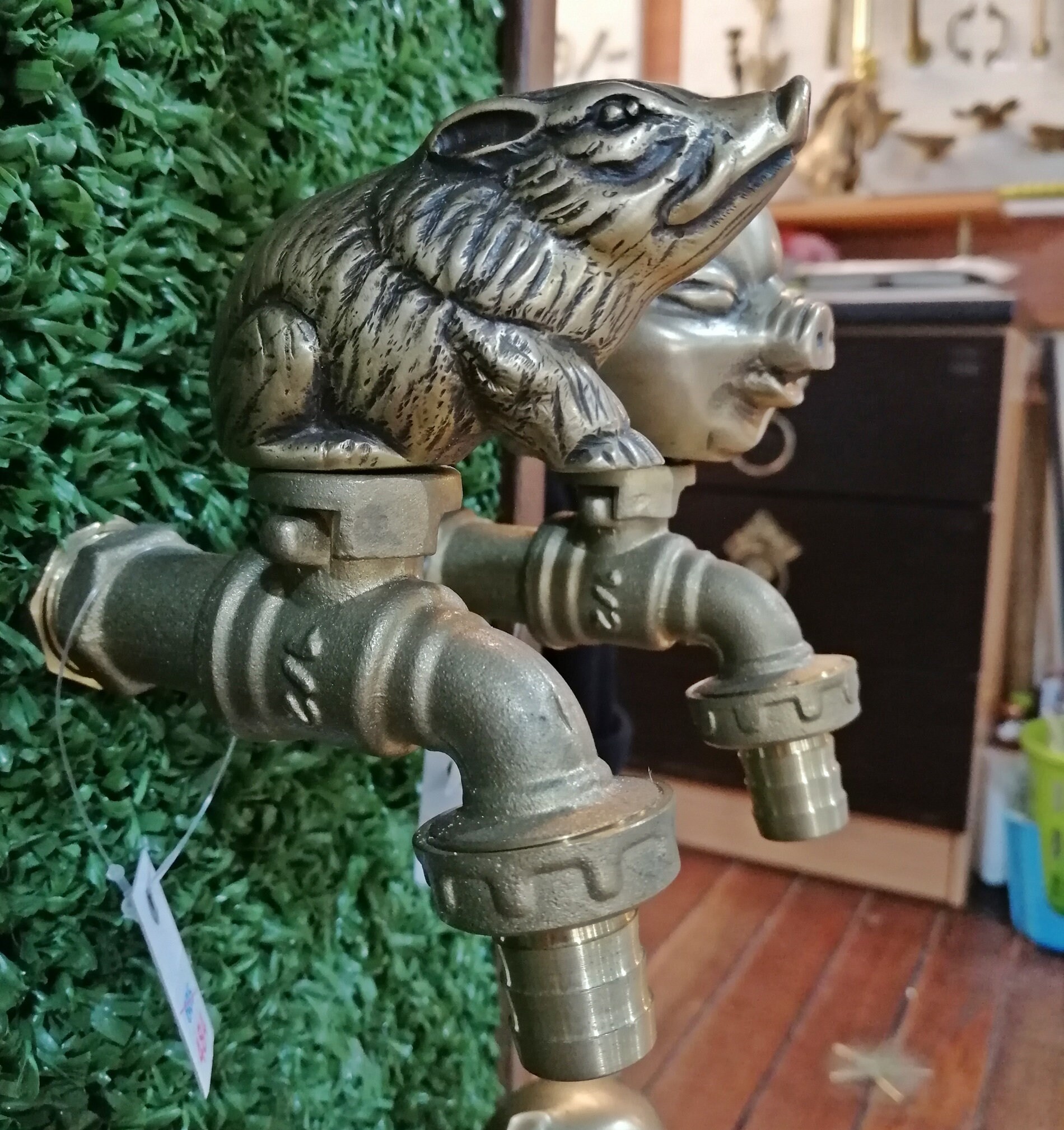 Faucet Brass Vintage Wild Pig Boar Garden Tap Water Spigot Home Decor ...