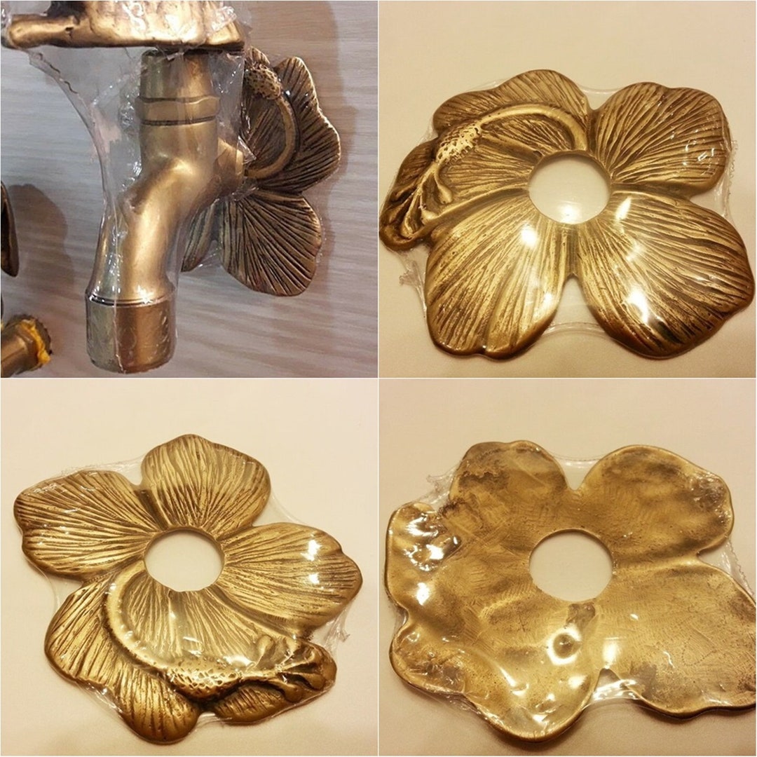 Faucet Brass Garden Hibiscus Base Water Tap Plate Vintage Home Deco ...