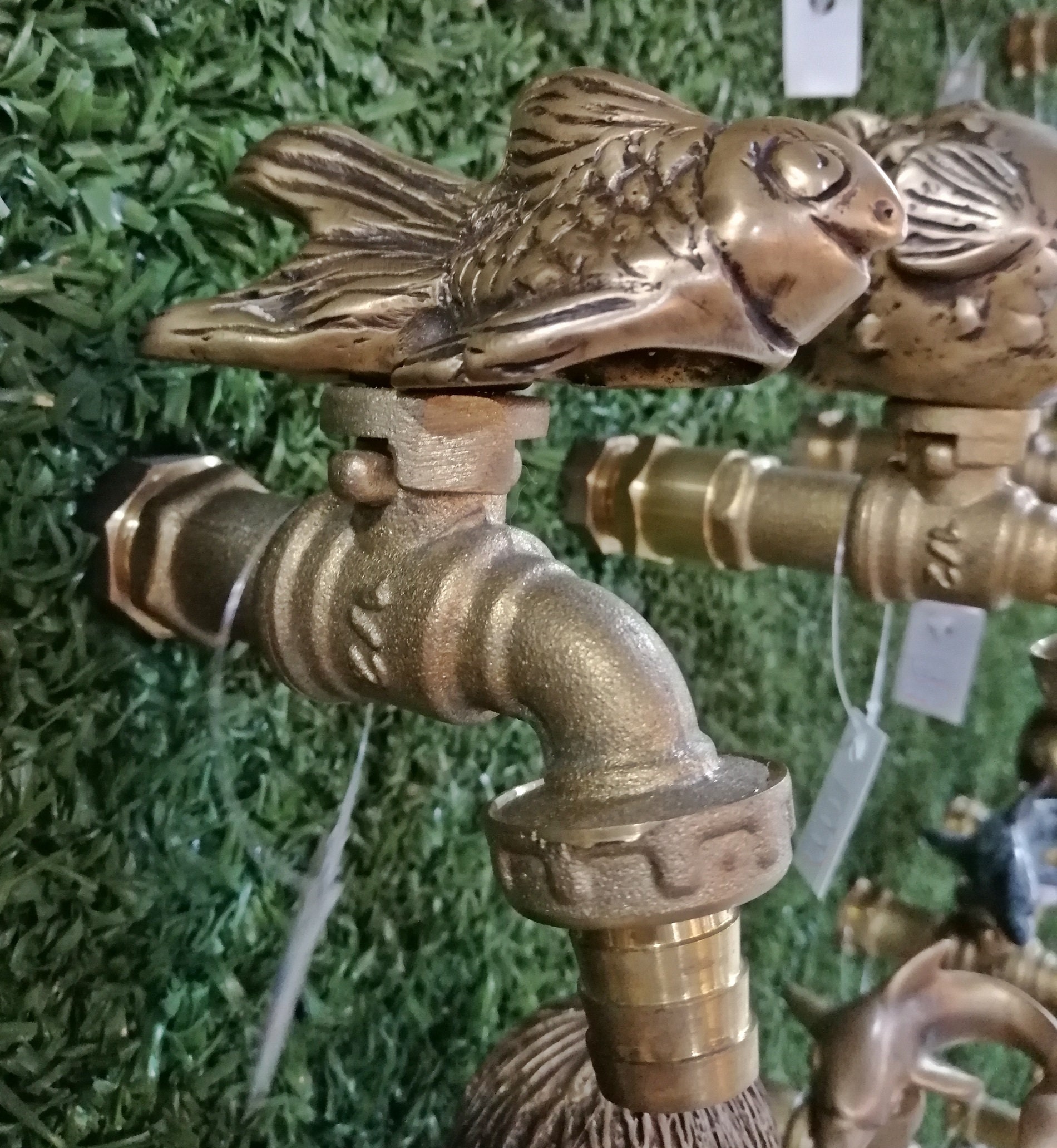 Brass Faucet Water Fish Gold Garden Vintage Tap Home Spigot Yard Decor ...