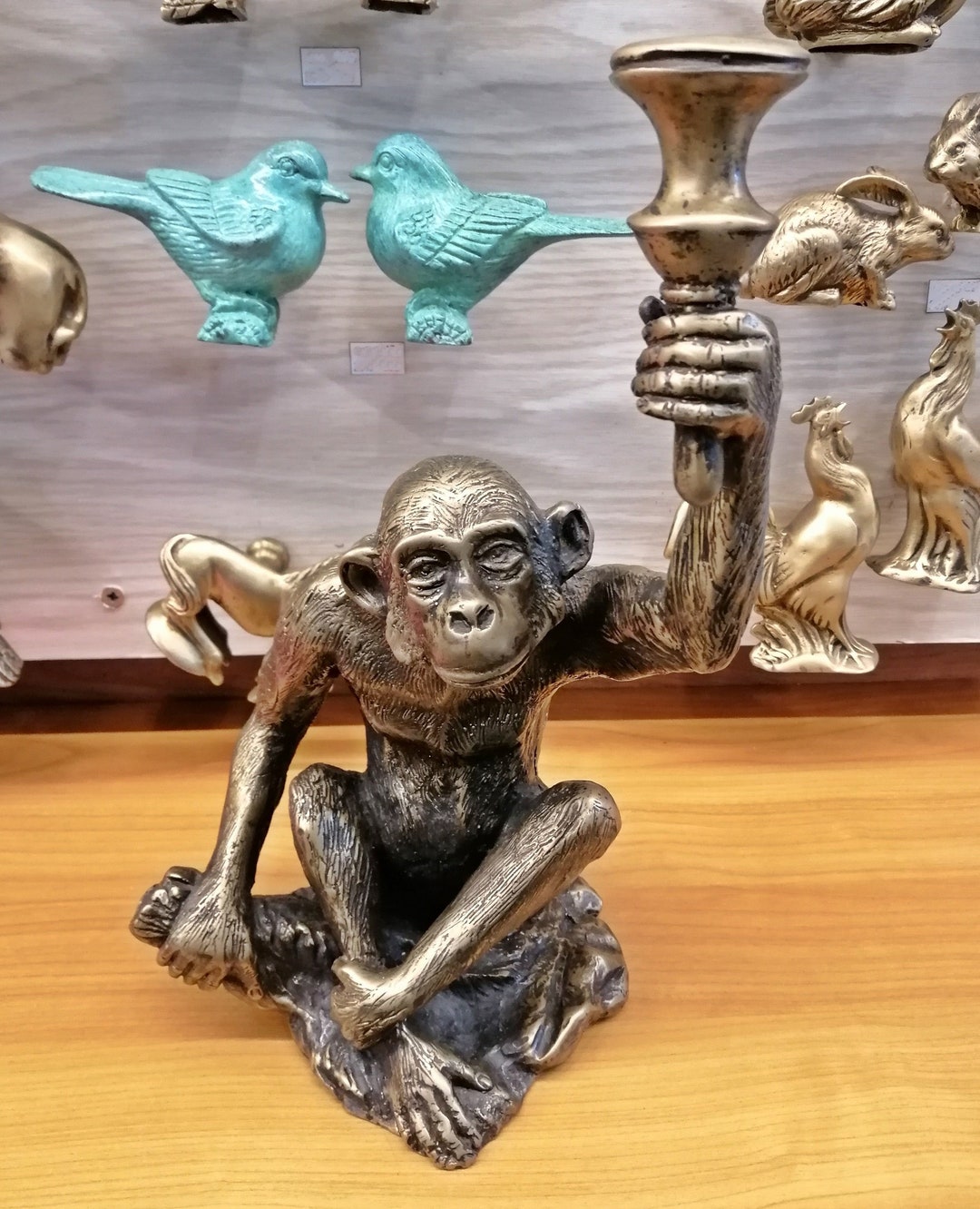 Monkey Torch Sculpture Show Statue Animal Brass Vintage Collectibles ...