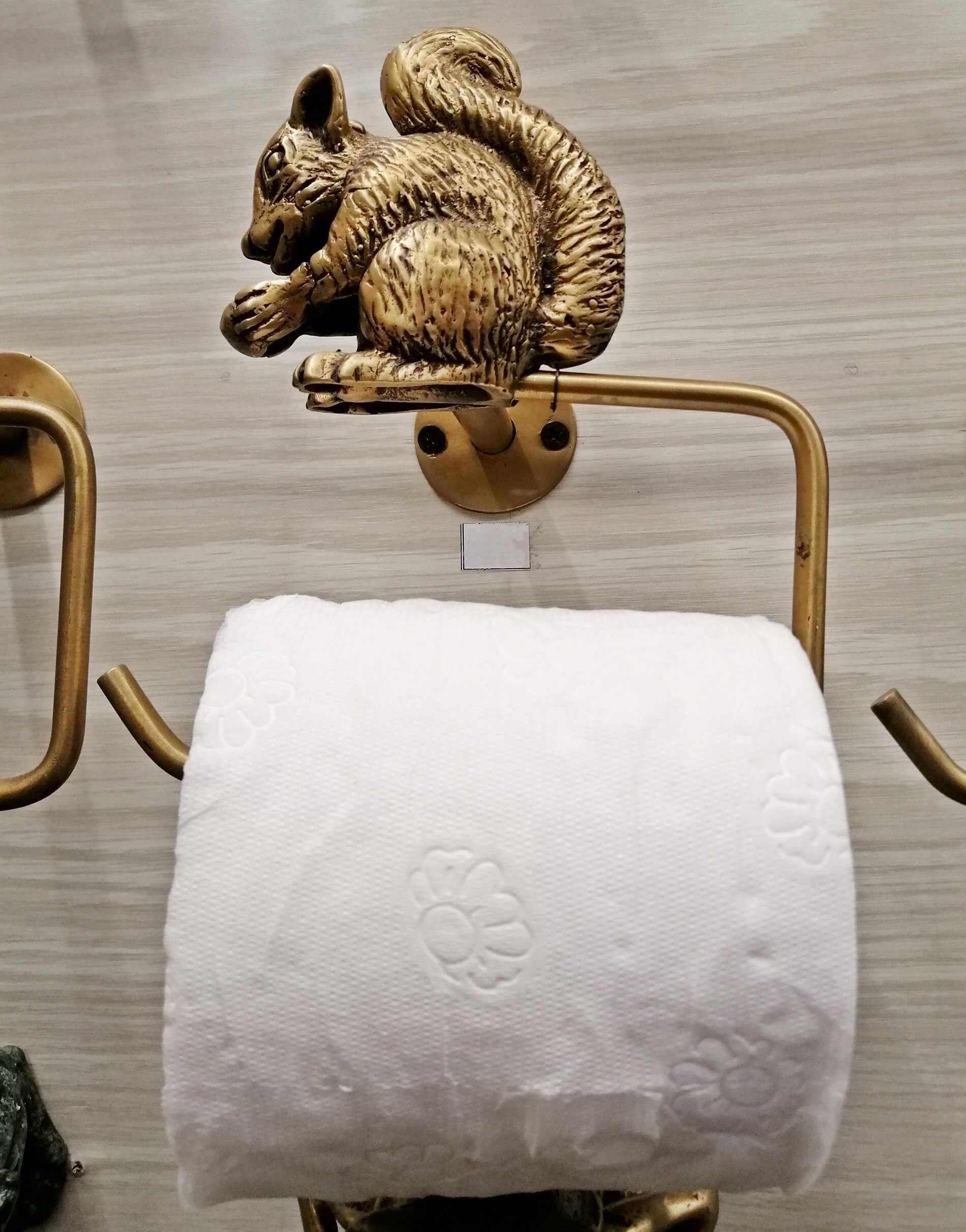 Tissue Paper Roll Holder Squirrel Brass Vintage Figurine Hanging Toilet ...