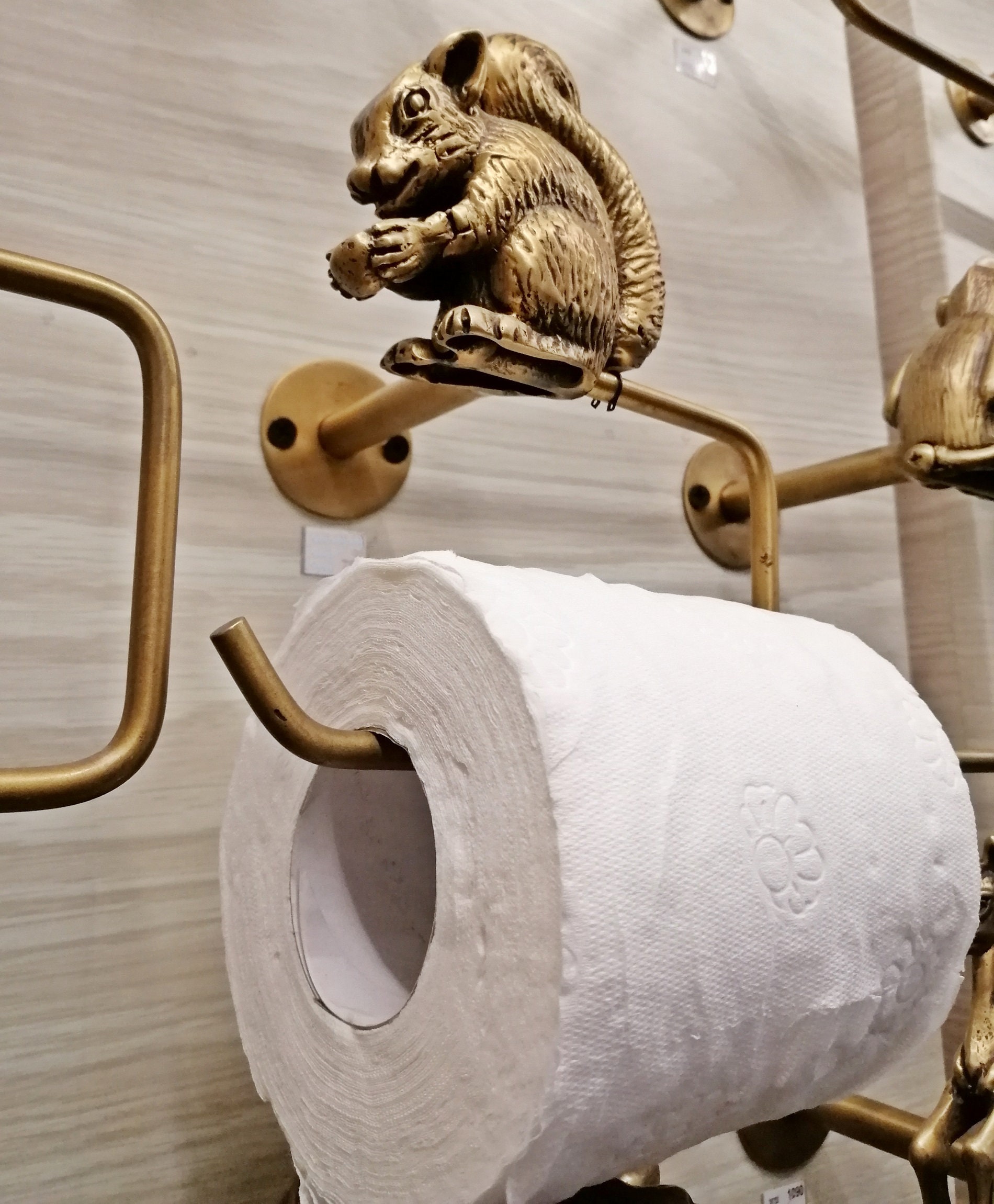 Tissue Paper Roll Holder Squirrel Brass Vintage Figurine Hanging Toilet ...