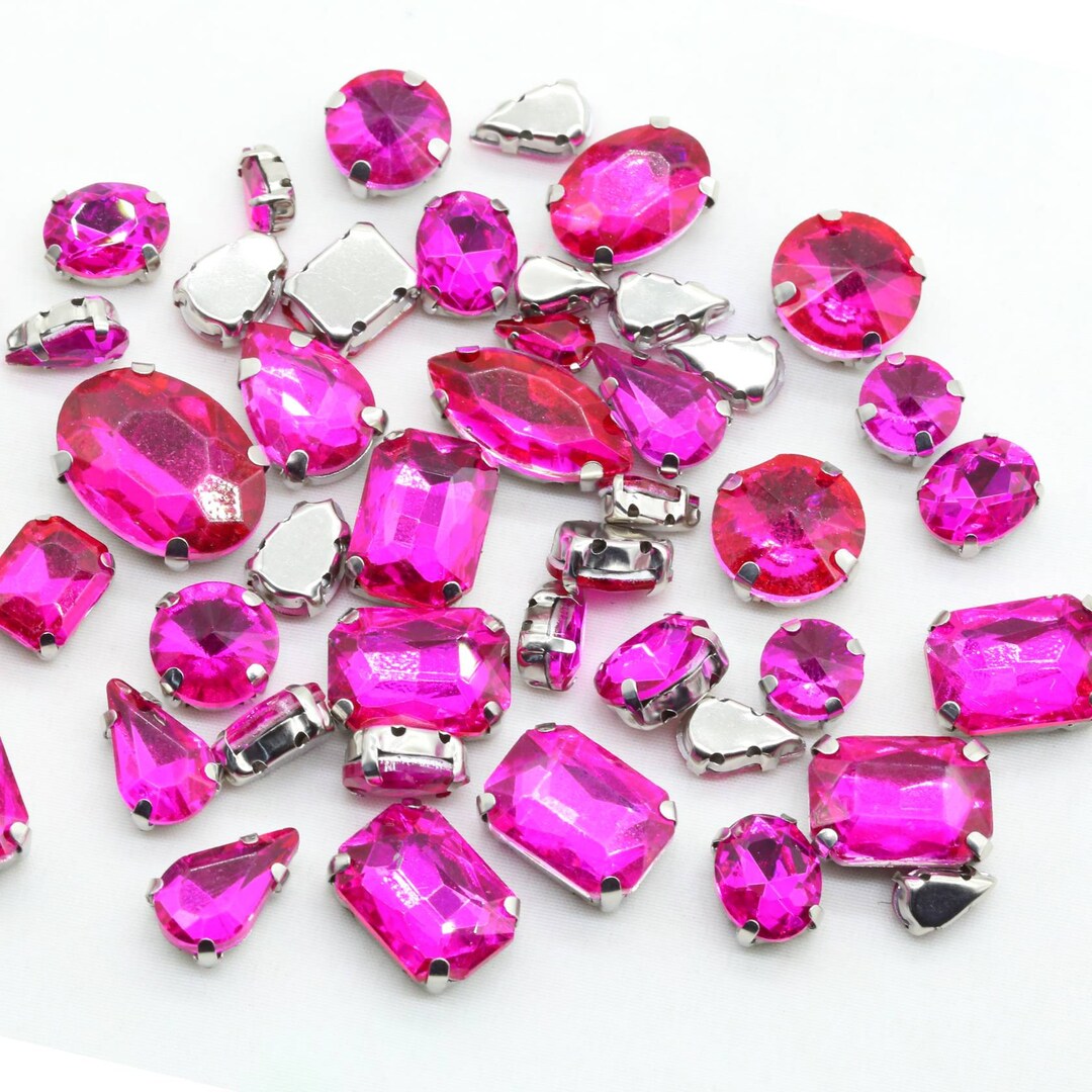 FUCHSIA - MIX Shape Fancy Stone - With Claw and Silver Back - 50PCS - Etsy