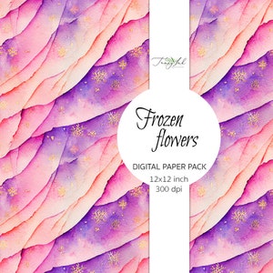 Frozen Flowers Digital Paper, Winter Seamless Paper, Snow Background ...