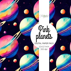 Pink Planets Seamless Digital Paper, Scrapbooking Paper, Planets ...