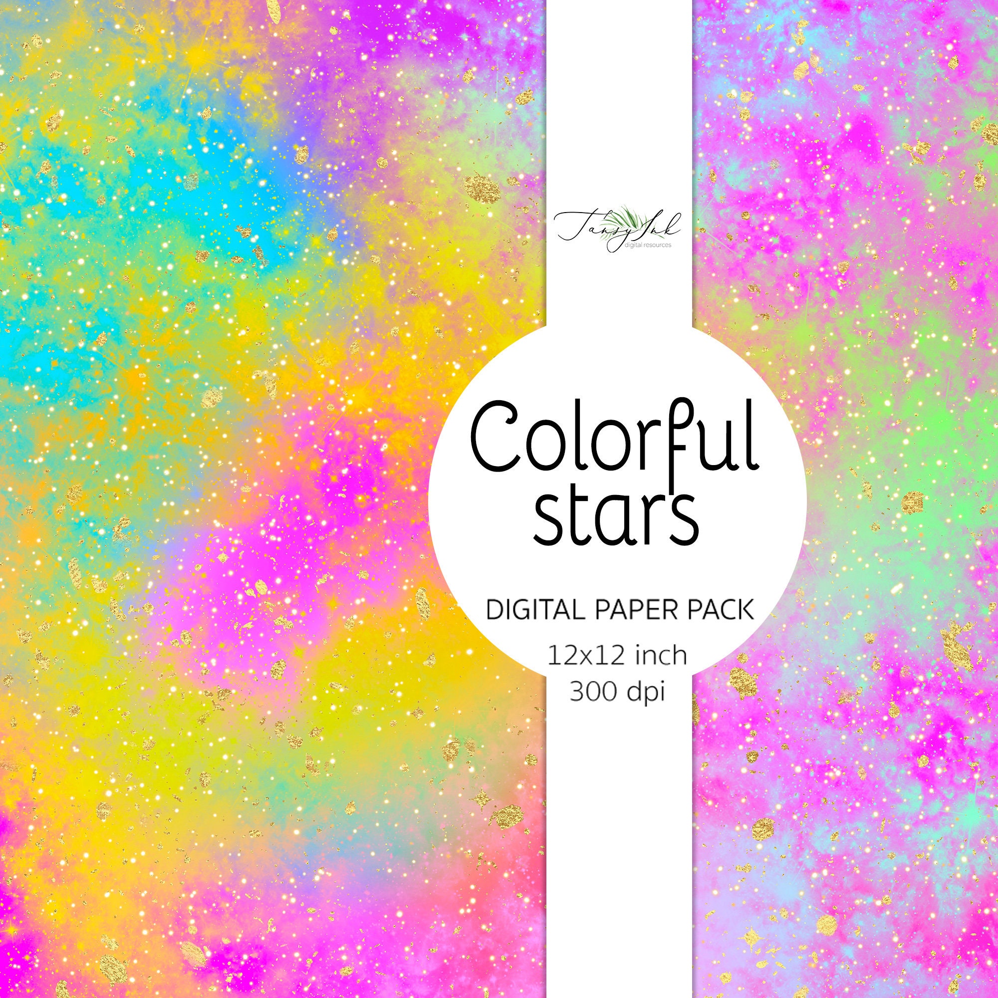 Colorful Stars Digital Paper, Stars Background, Outer Space, Stars ...