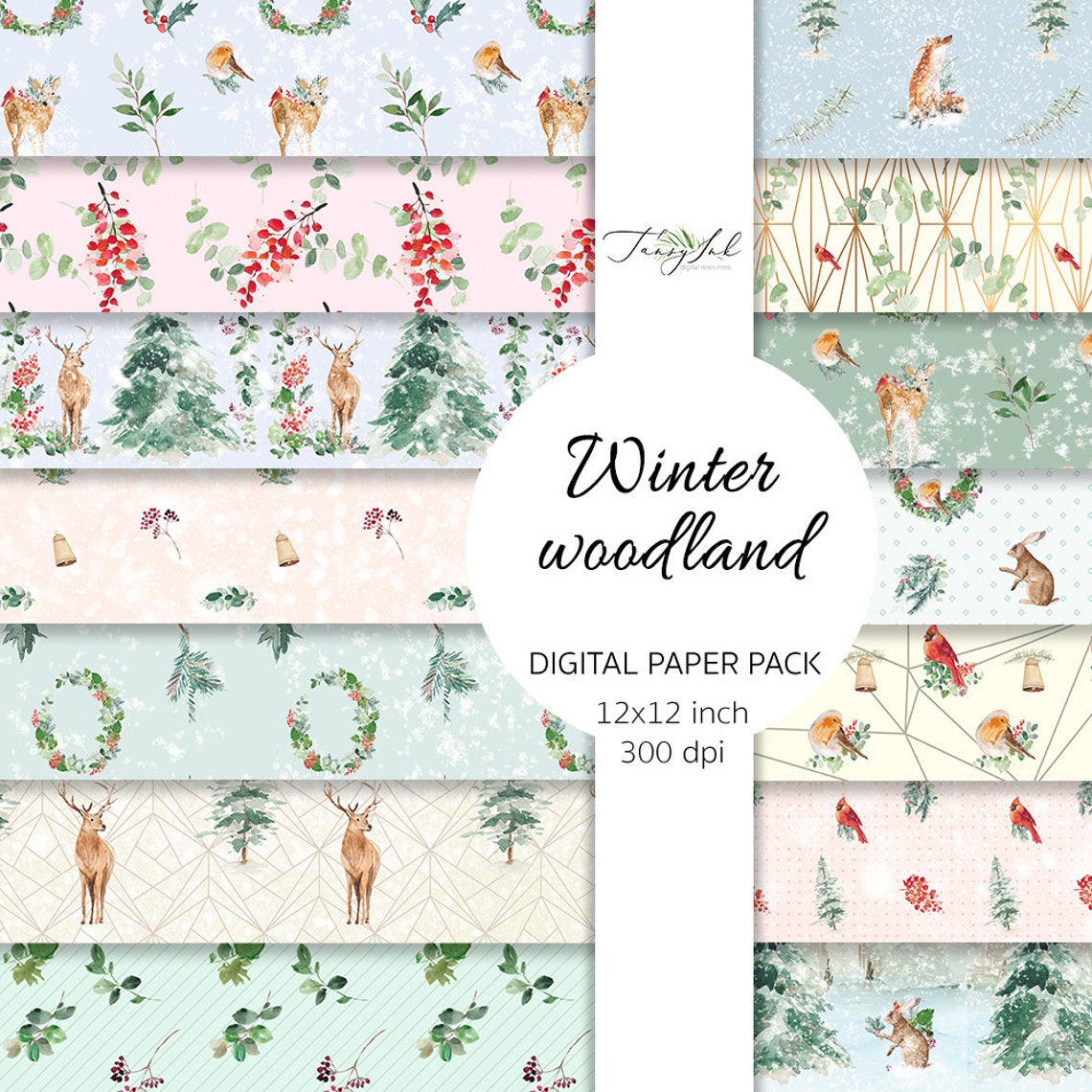 Winter Woodland Digital Paper Christmas Background Christmas - Etsy