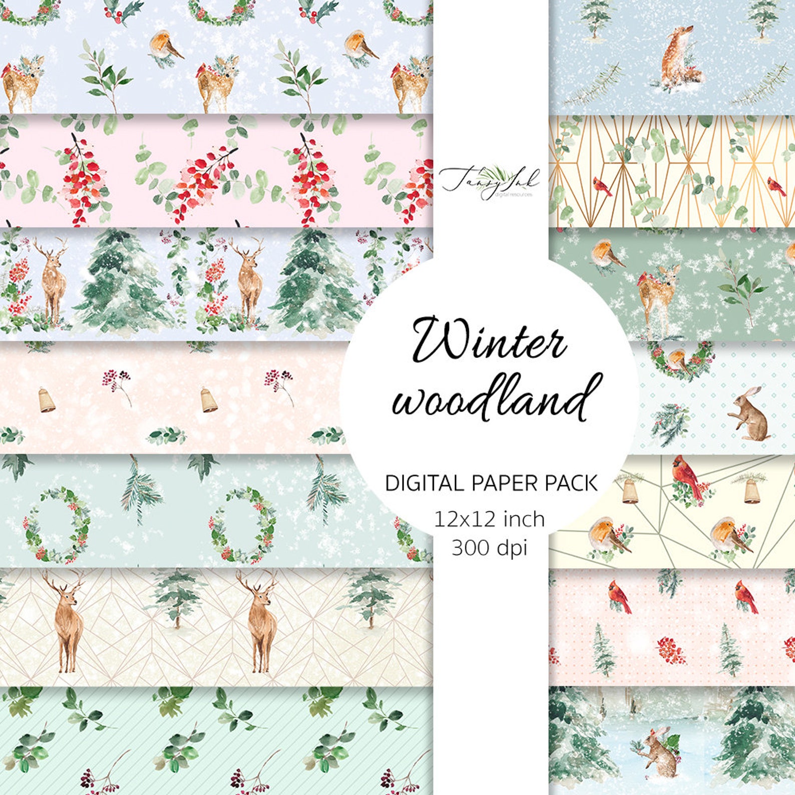 Winter Woodland Digital Paper, Christmas Background, Christmas Pattern ...