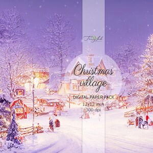Christmas Village Digital Paper, Christmas Scrapbooking, Snowflakes ...