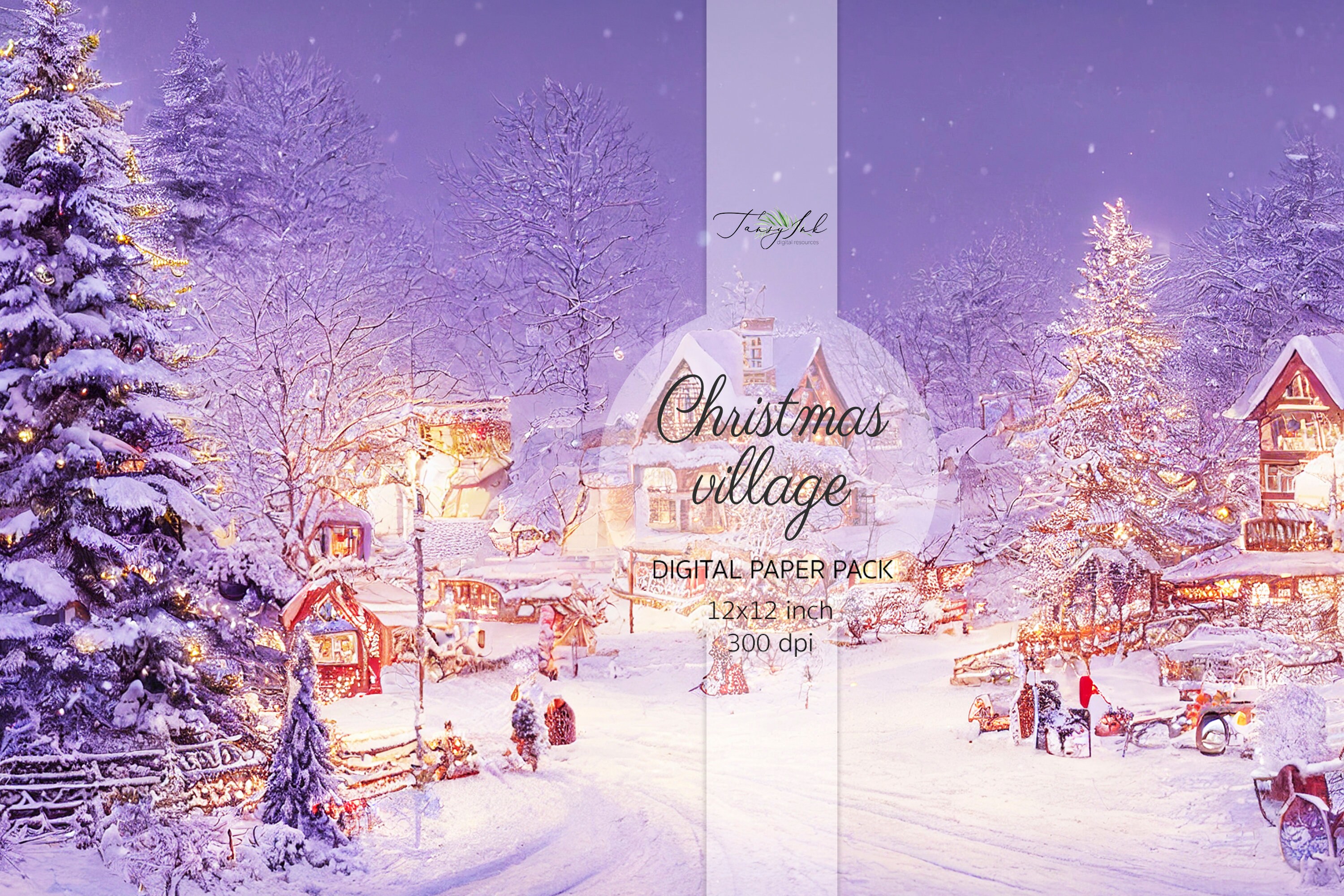 Christmas Village Digital Paper, Christmas Scrapbooking, Snowflakes ...