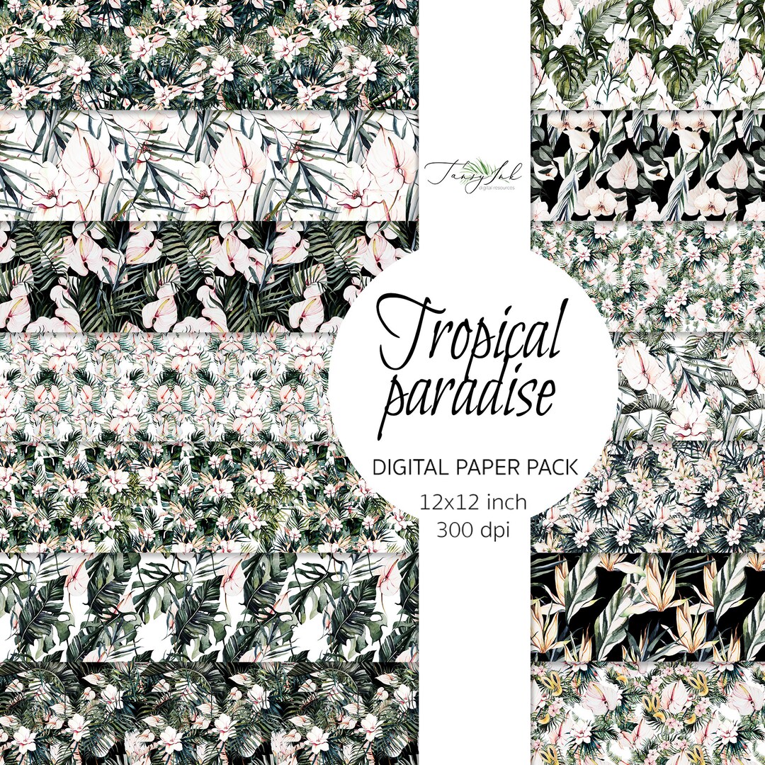 Tropical Paradise Digital Paper, Tropical Wallpaper, Seamless Paper ...