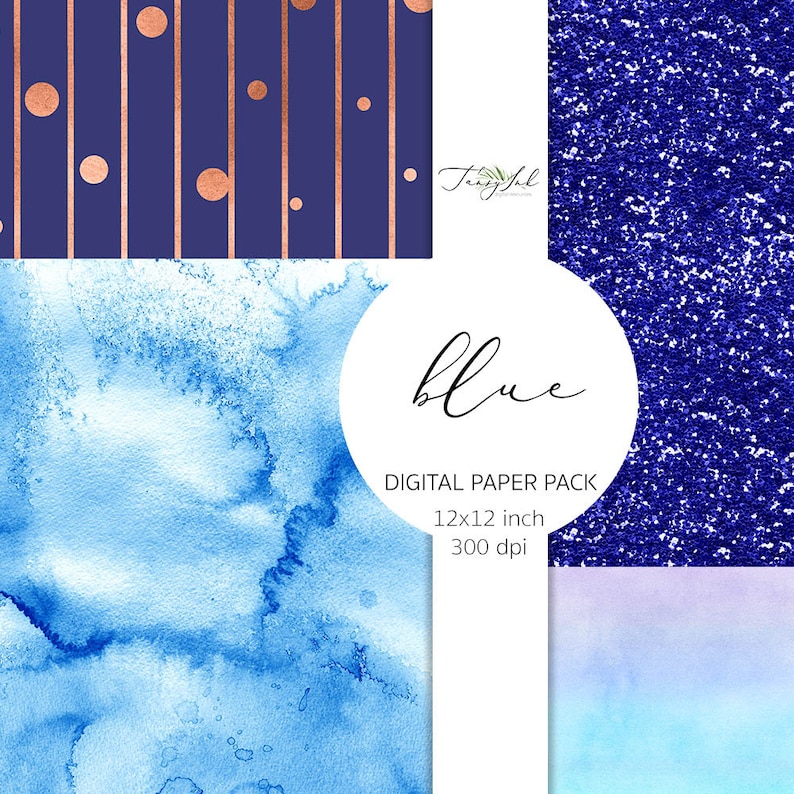 Blue Digital Paper Watercolor Flowers Blue Watercolor Paper - Etsy