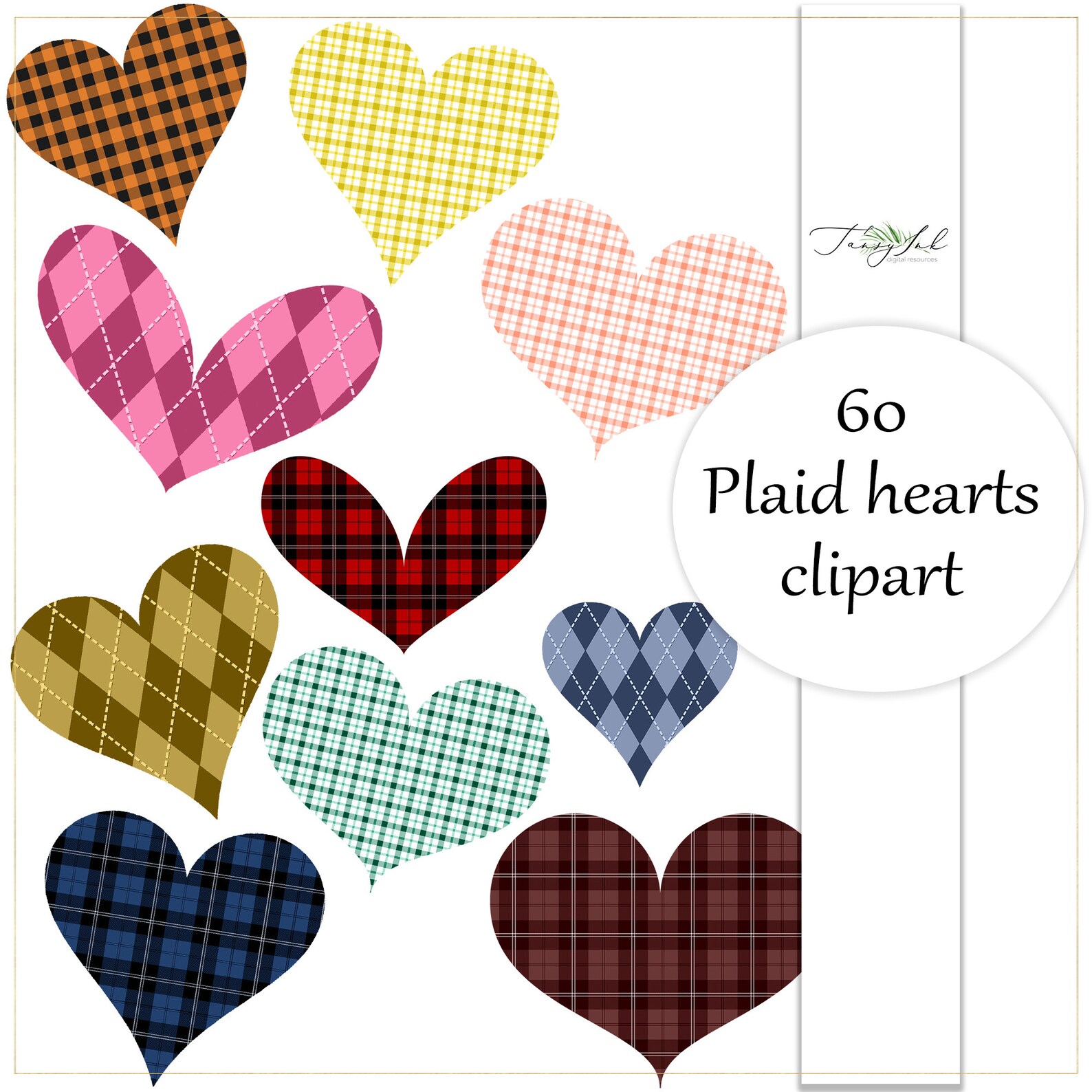 60 Plaid Hearts Clipart Hearts Clip Art Pastel Plaid Hearts - Etsy