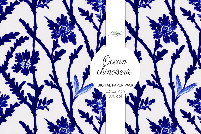 Ocean Chinoiserie SEAMLESS Digital Paper, Oriental Backdrop, Octopus ...