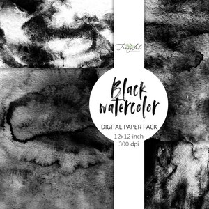 Black Watercolor Digital Paper, Watercolor Texture, Watercolor ...