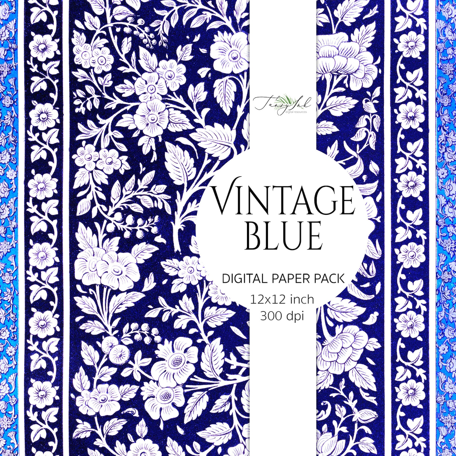 Vintage Blue Digital Paper Blue Flowers Paper Vintage - Etsy