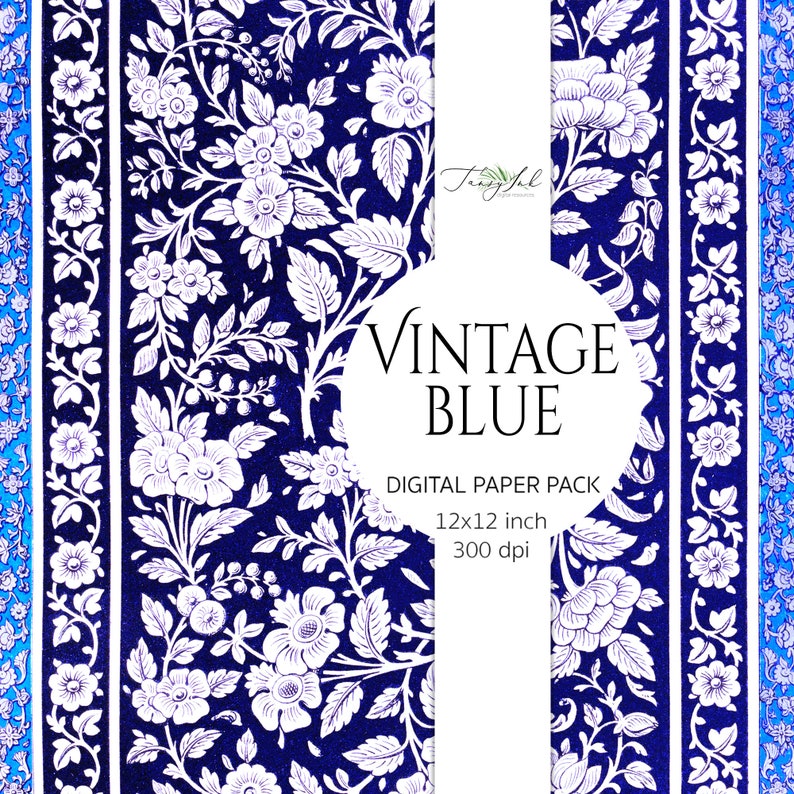 Vintage Blue Digital Paper, Blue Flowers Paper, Vintage Flowers, Old ...