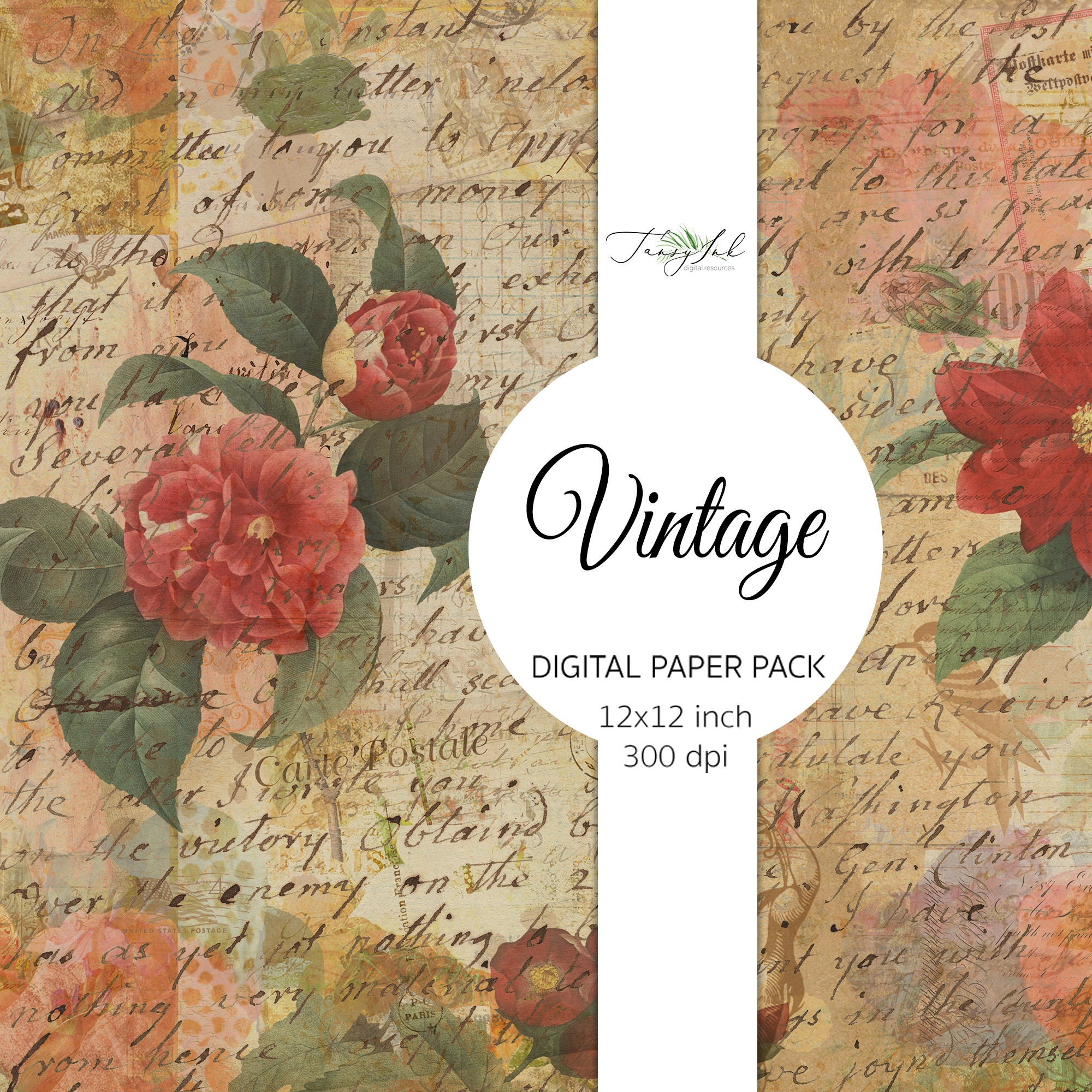 Vintage Digital Paper, Vintage Flowers, Scrapbooking Paper, Vintage ...