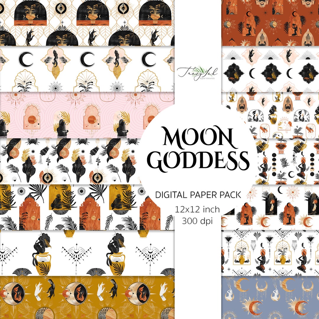 Moon Goddess Digital Paper, Seamless Paper, Moon Background, Cosmic ...