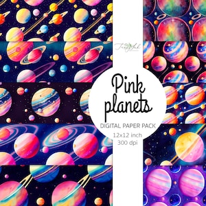 SEAMLESS Galaxy BUNDLE Digital Paper, Planets Paper, Planner Sticker ...