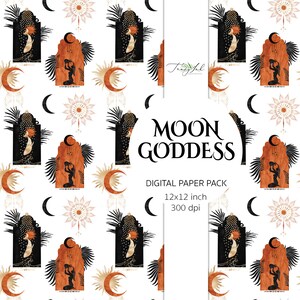 Moon Goddess Digital Paper, Seamless Paper, Moon Background, Cosmic ...