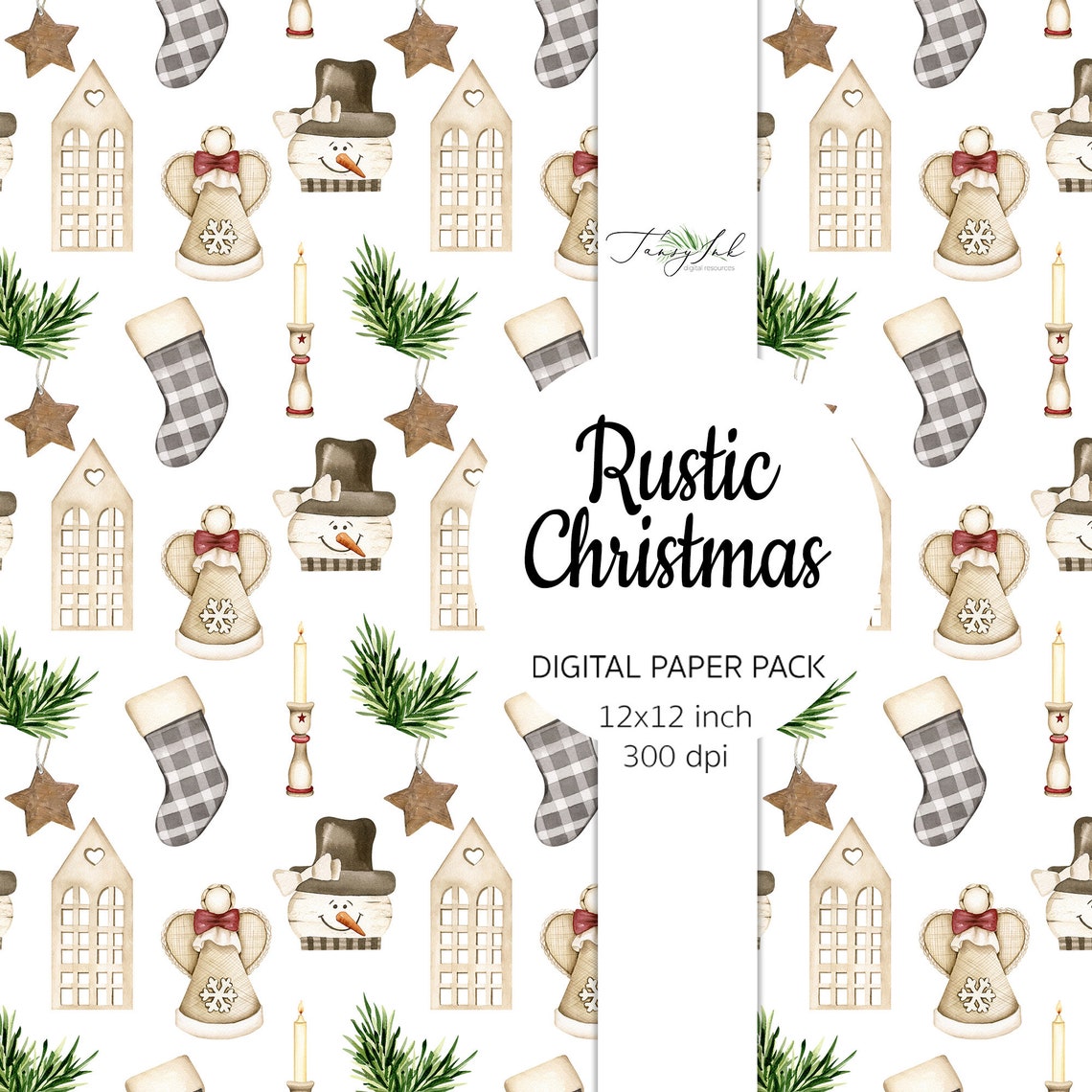 Rustic Christmas Digital Paper Seamless Paper Holiday Paper | Etsy