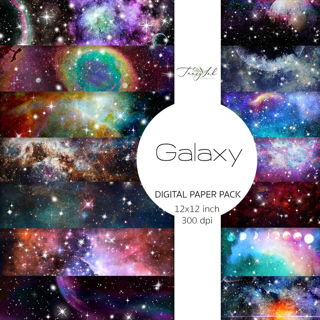 Galaxy Paper, Digital Paper, Stars Background, Night Sky Backdrop, Moon ...