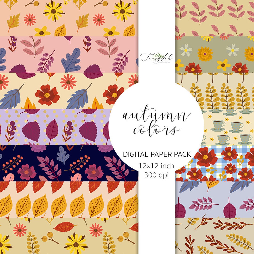 Autumn Digital Paper, Fall Colors Paper, Autumn Flower Pattern, Autumn ...