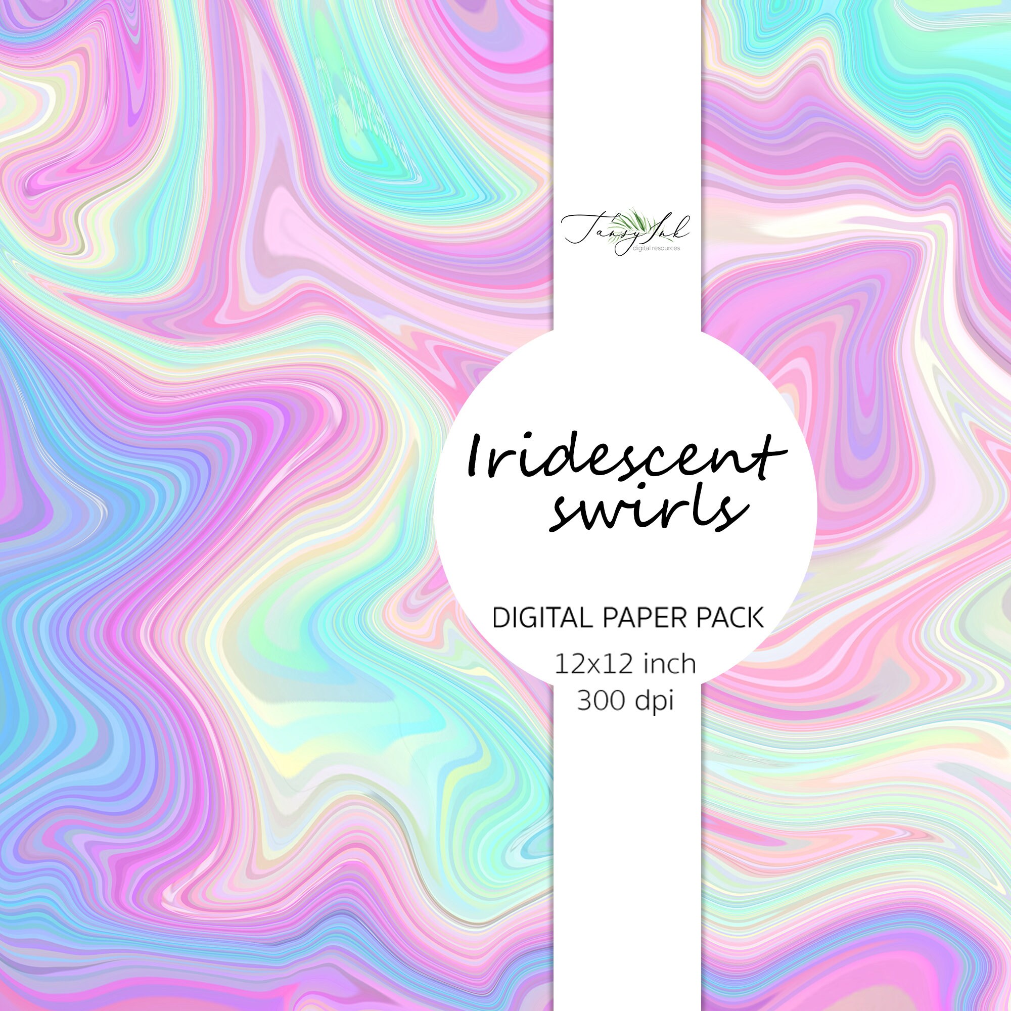 Iridescent Swirls Digital Paper, Holographic, Pastel Marble ...