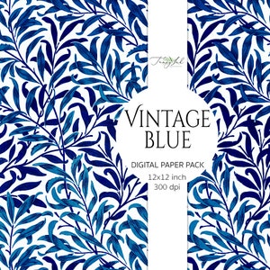 Vintage Blue Digital Paper, Blue Flowers Paper, Vintage Flowers, Old ...