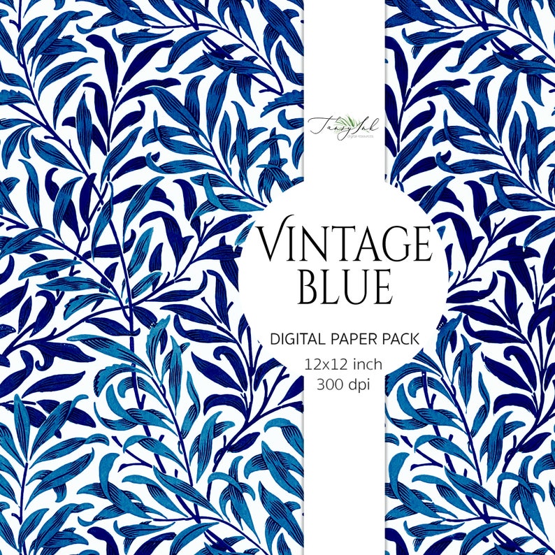 Vintage Blue Digital Paper, Blue Flowers Paper, Vintage Flowers, Old ...