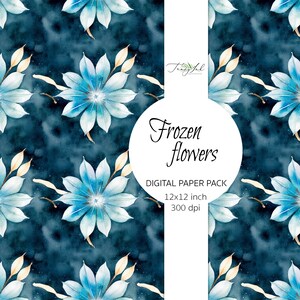 Frozen Flowers Digital Paper, Winter Seamless Paper, Snow Background ...