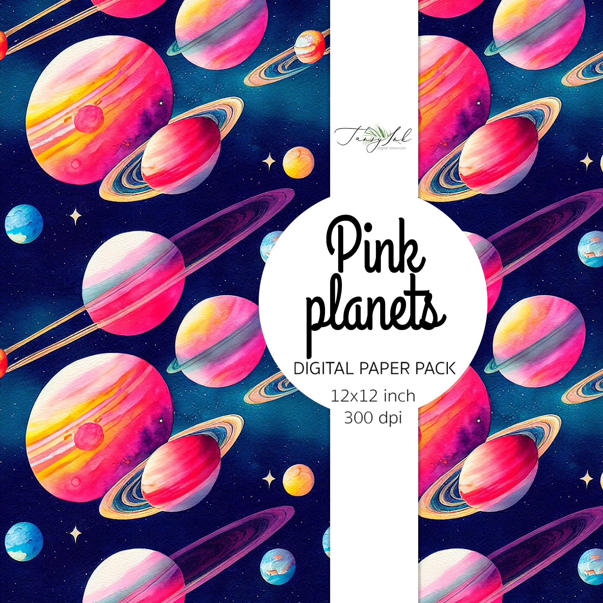 Pink Planets Seamless Digital Paper, Scrapbooking Paper, Planets ...