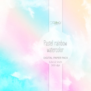Pastel Rainbow Watercolor Digital Paper, Pastel Scrapbooking, Pastel ...