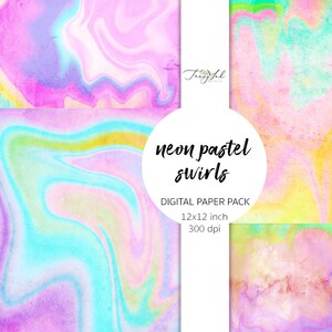 Neon Pastel Swirls Digital Paper, Pastel Gradient Texture, Neon ...