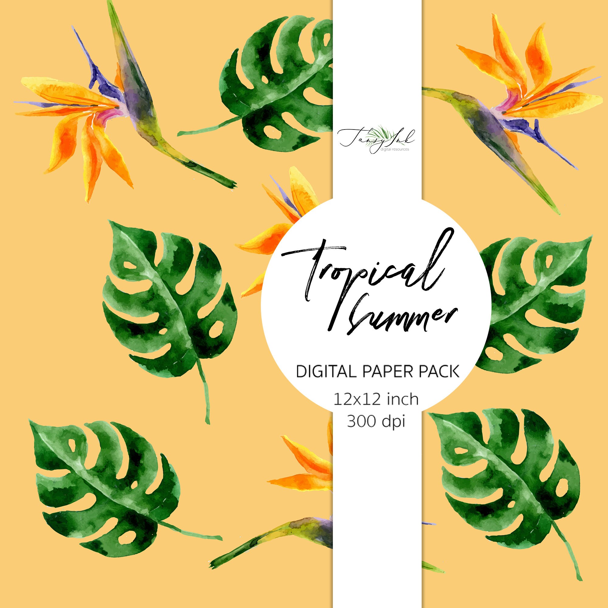 Tropical Summer Digital Paper, Summer Wedding, Beach Paper, Pineapple ...