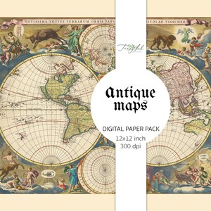Antique Maps Digital Paper, Old Maps, Antique Paper, Vintage World Maps ...