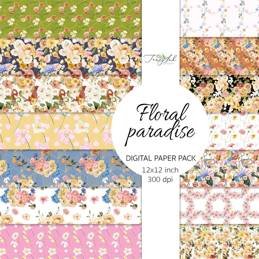 Floral Paradise Digital Paper, Seamless Paper, Lily Flowers, Orange ...