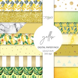 Yellow Digital Paper, Watercolor Leaves, Yellow Watercolor Paper, Lemon ...