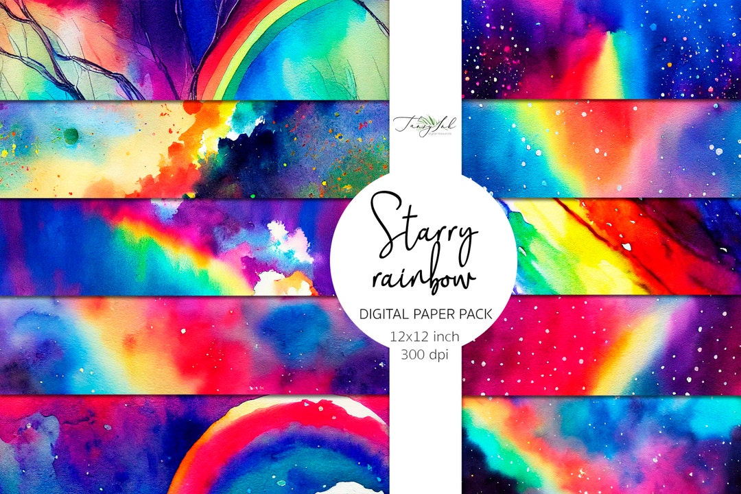 Starry Rainbow Digital Paper, Seamless Pattern, Rainbow Background ...