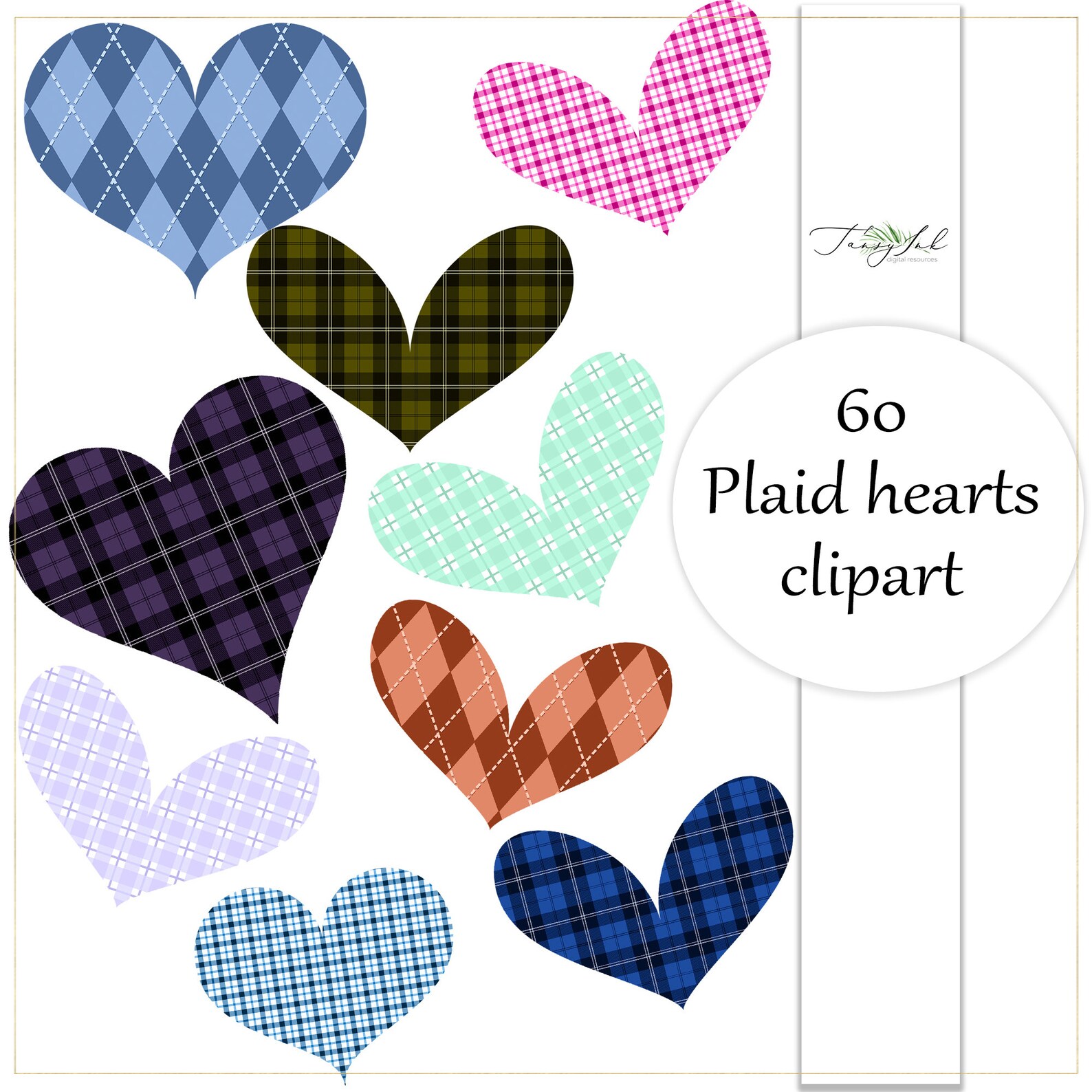 60 Plaid hearts clipart hearts clip art pastel plaid hearts | Etsy
