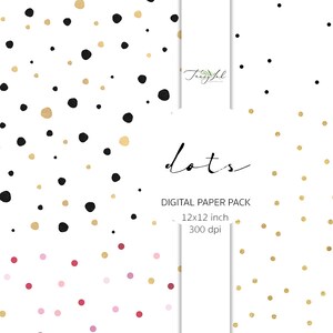 Polka Dots Digital Paper, Confetti Paper, Watercolor Dots Paper, Gold ...