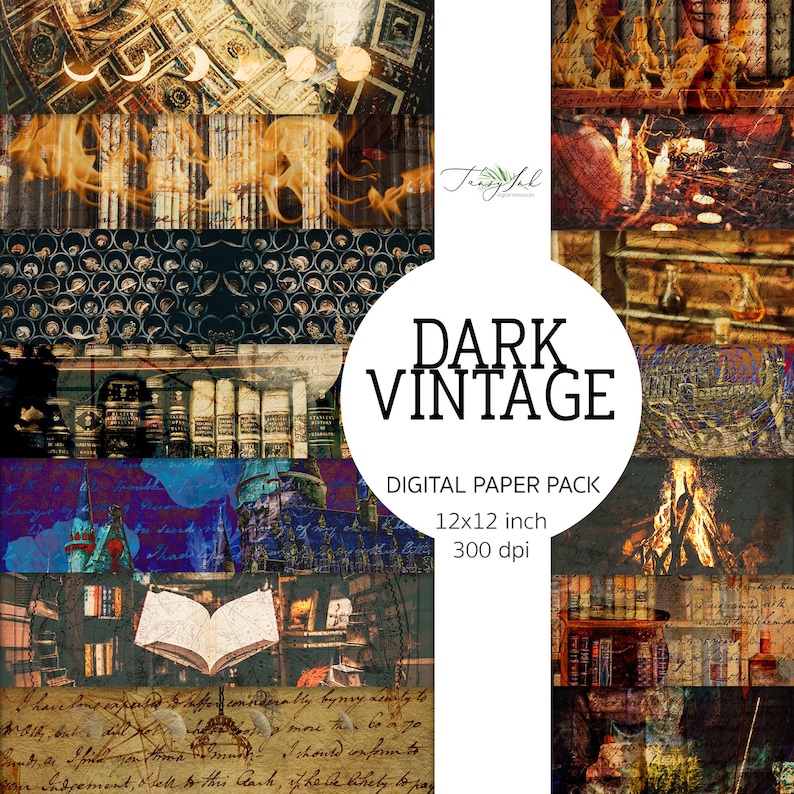 Dark Vintage Digital Paper, Dark Academia Scrapbooking, Wizard Paper ...