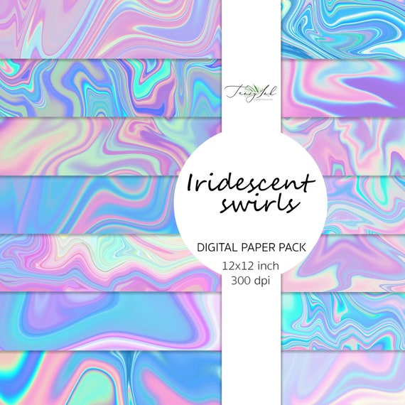 Iridescent Swirls Digital Paper Holographic Pastel Marble - Etsy