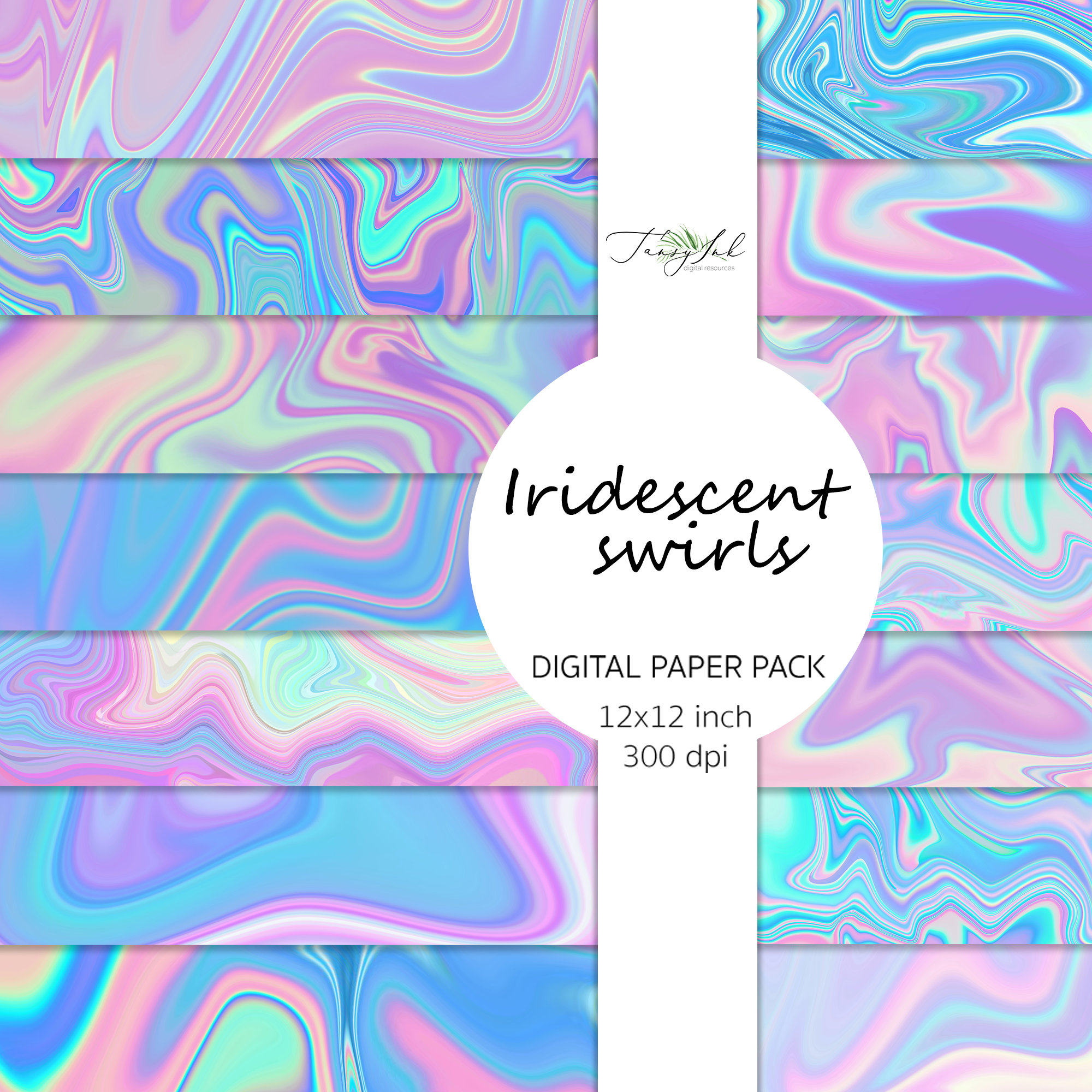 Iridescent Swirls Digital Paper, Holographic, Pastel Marble ...